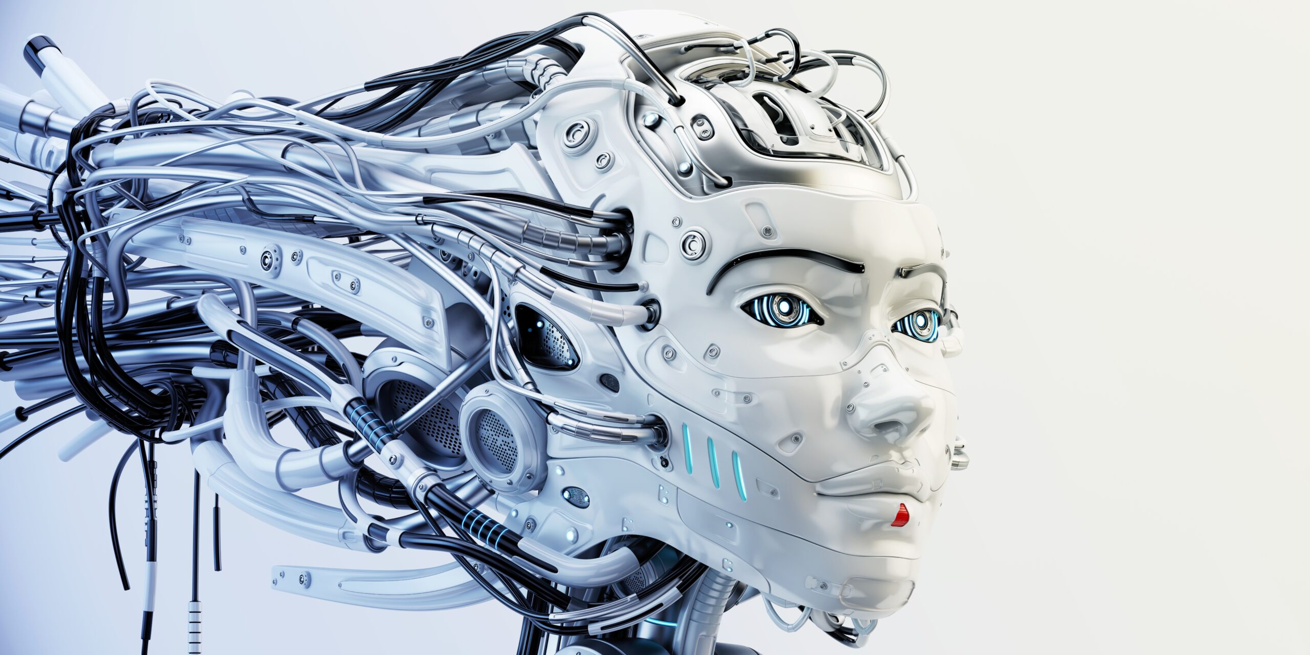 Cyborg geisha girl with wired dreadlocks 3d render - AMP Polymix